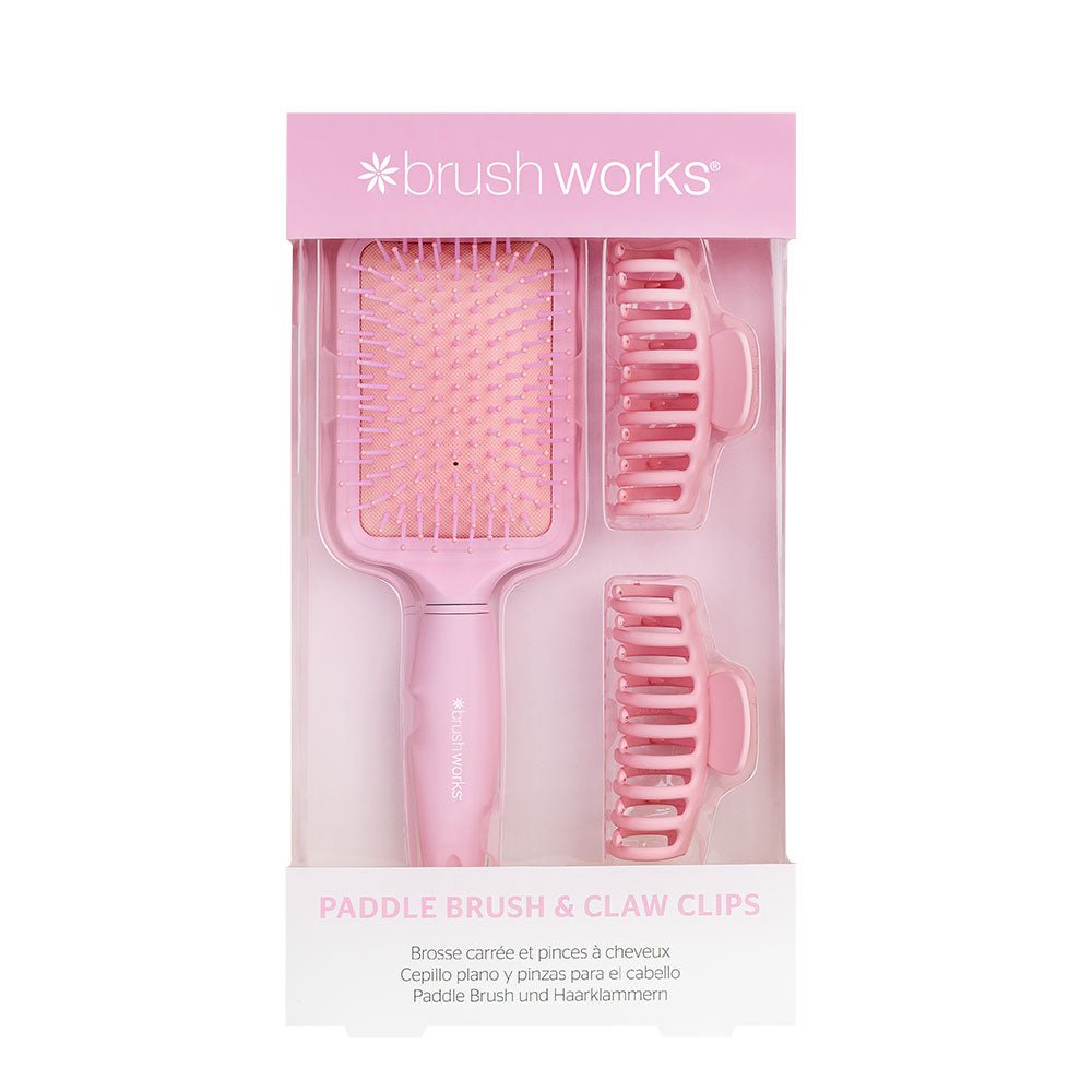 Brushworks Paddle Brush & Claw Clips Set – Hair Styling Essentials Kit ...